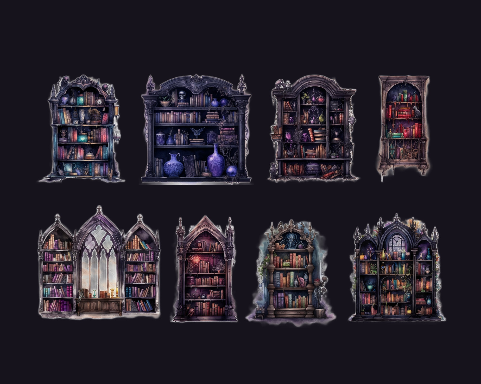 Gothic Bookcases Clipart Printable Scrapbook Paper - Etsy