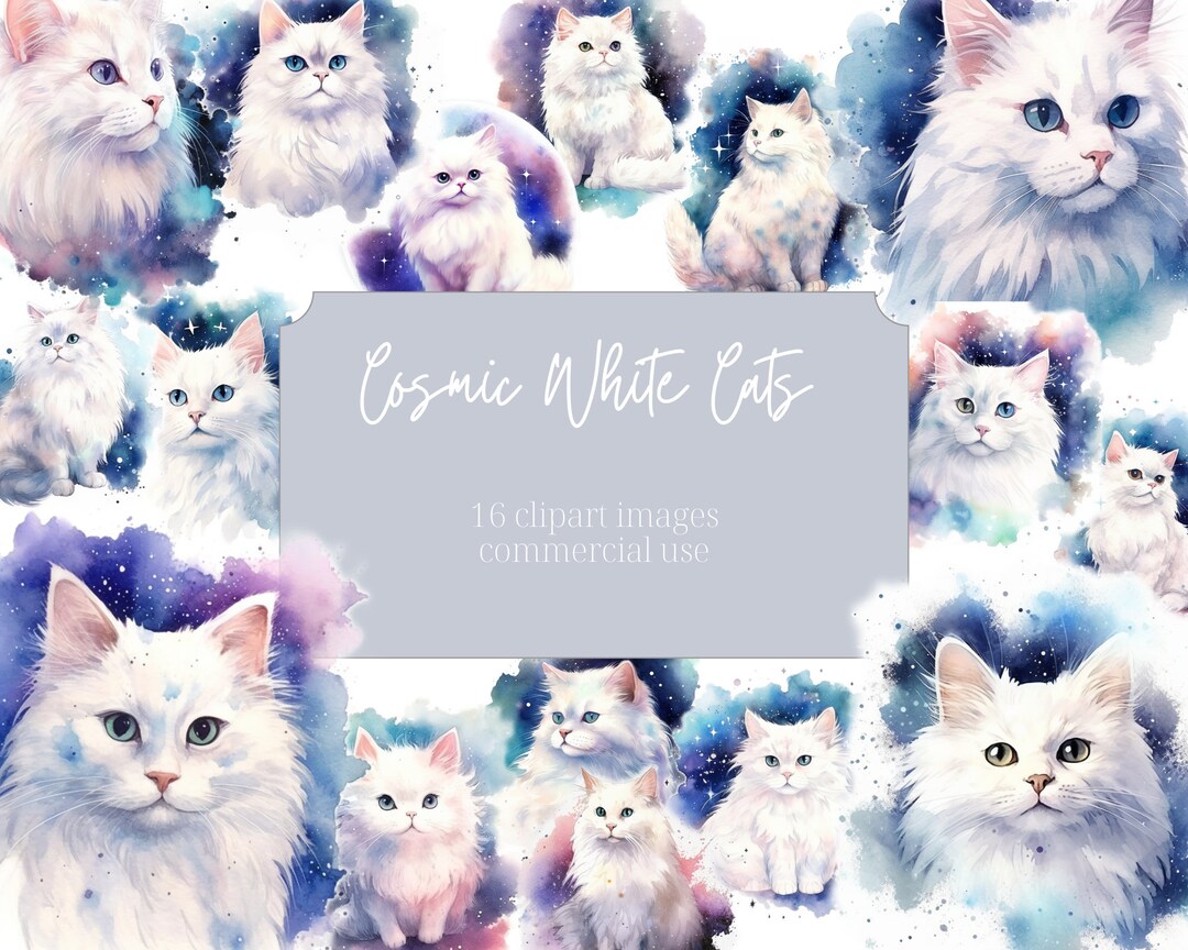 Cosmic White Cats Clipart Printable Scrapbook Paper Planner - Etsy