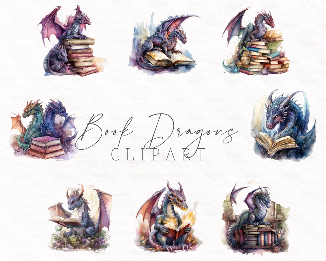 Book Dragons Clipart Printable Scrapbook & Planner Decor Instant ...