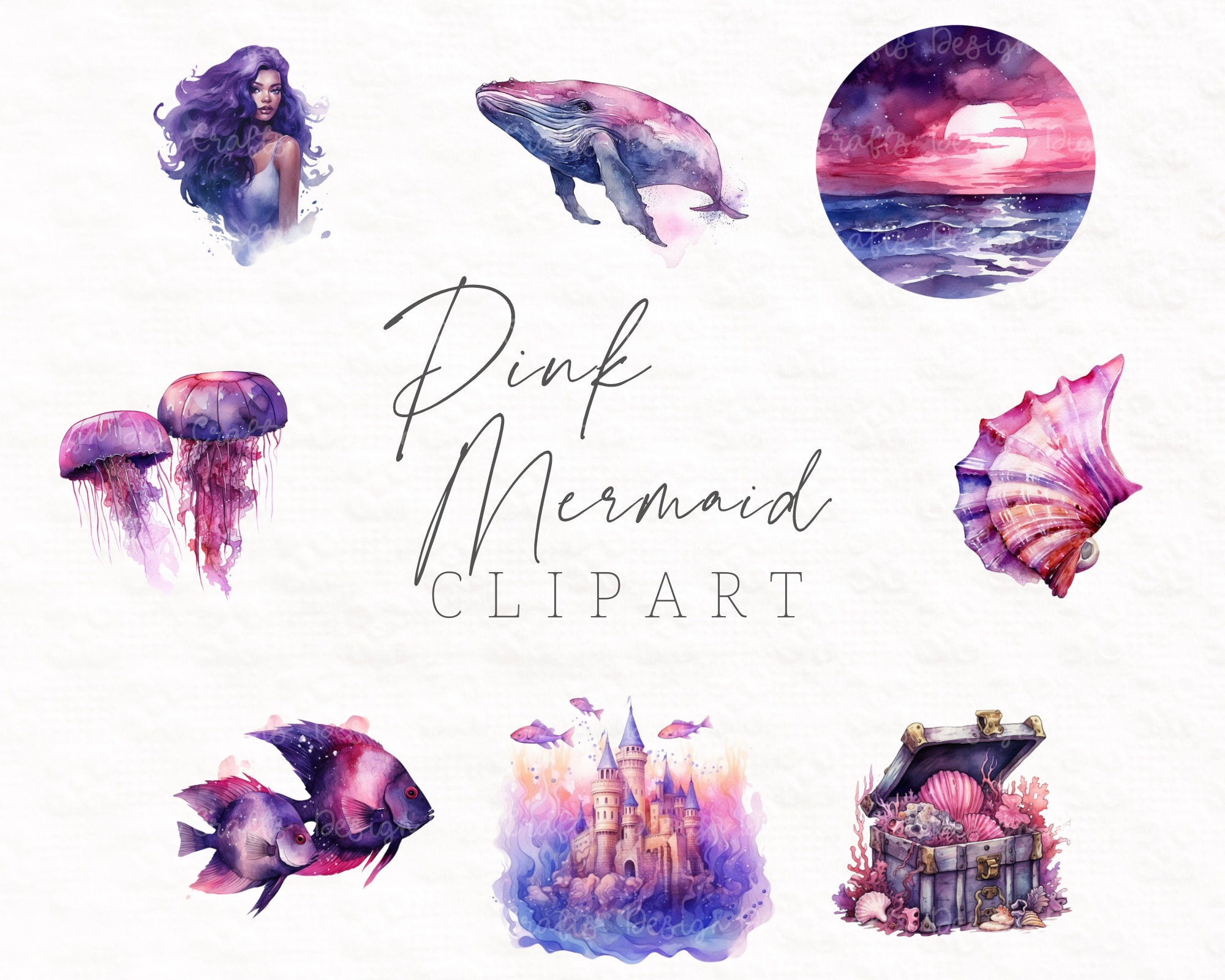 Pink Mermaid Clipart Printable Scrapbook Paper Planner Clipart Instant ...