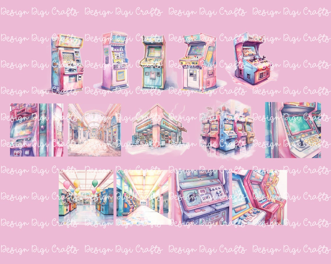 80's Arcade Clipart Printable Scrapbook Paper Planner Clipart Instant Download - Etsy