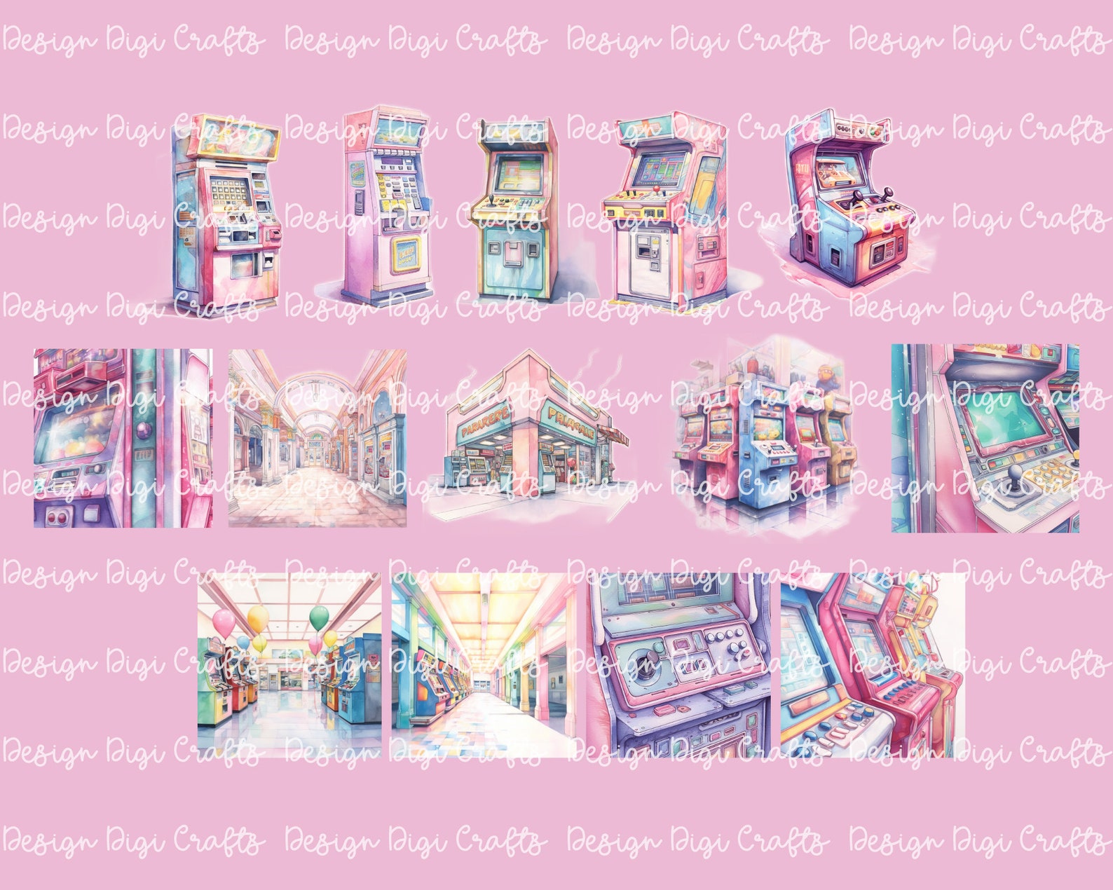 80's Arcade Clipart Printable Scrapbook Paper Planner Clipart Instant ...