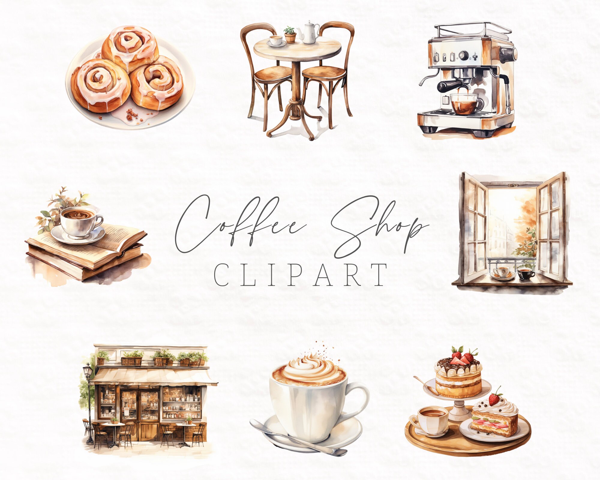 Coffee Shop Clipart Printable Scrapbook Paper Planner - Etsy