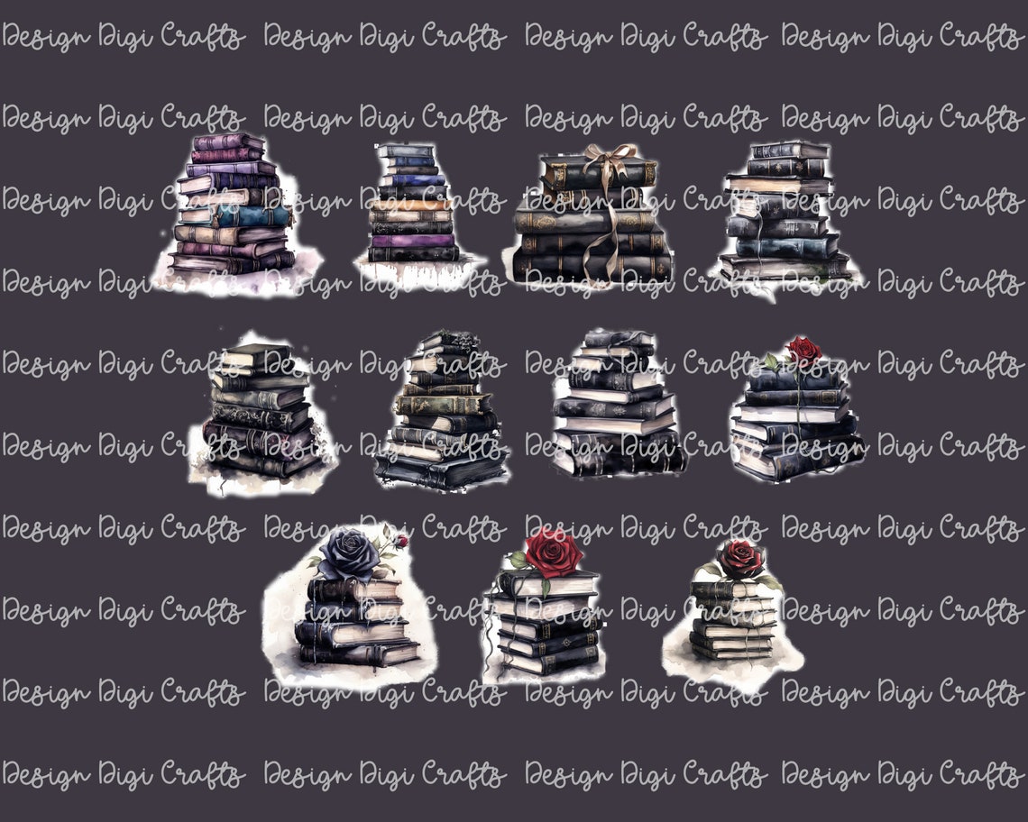 Gothic Book Stacks Clipart Printable Scrapbook Paper Planner - Etsy
