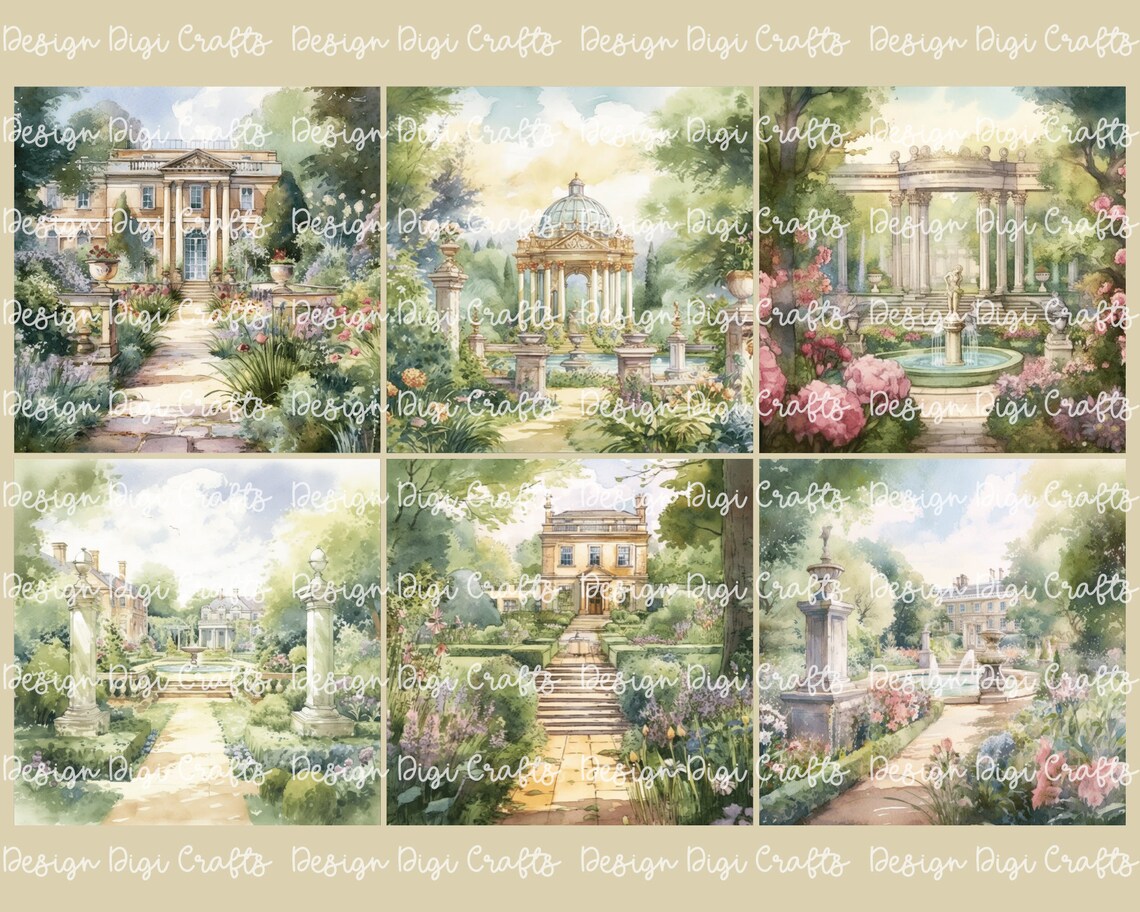 Regency Garden Digital Papers Printable Scrapbook Paper Backgrounds ...