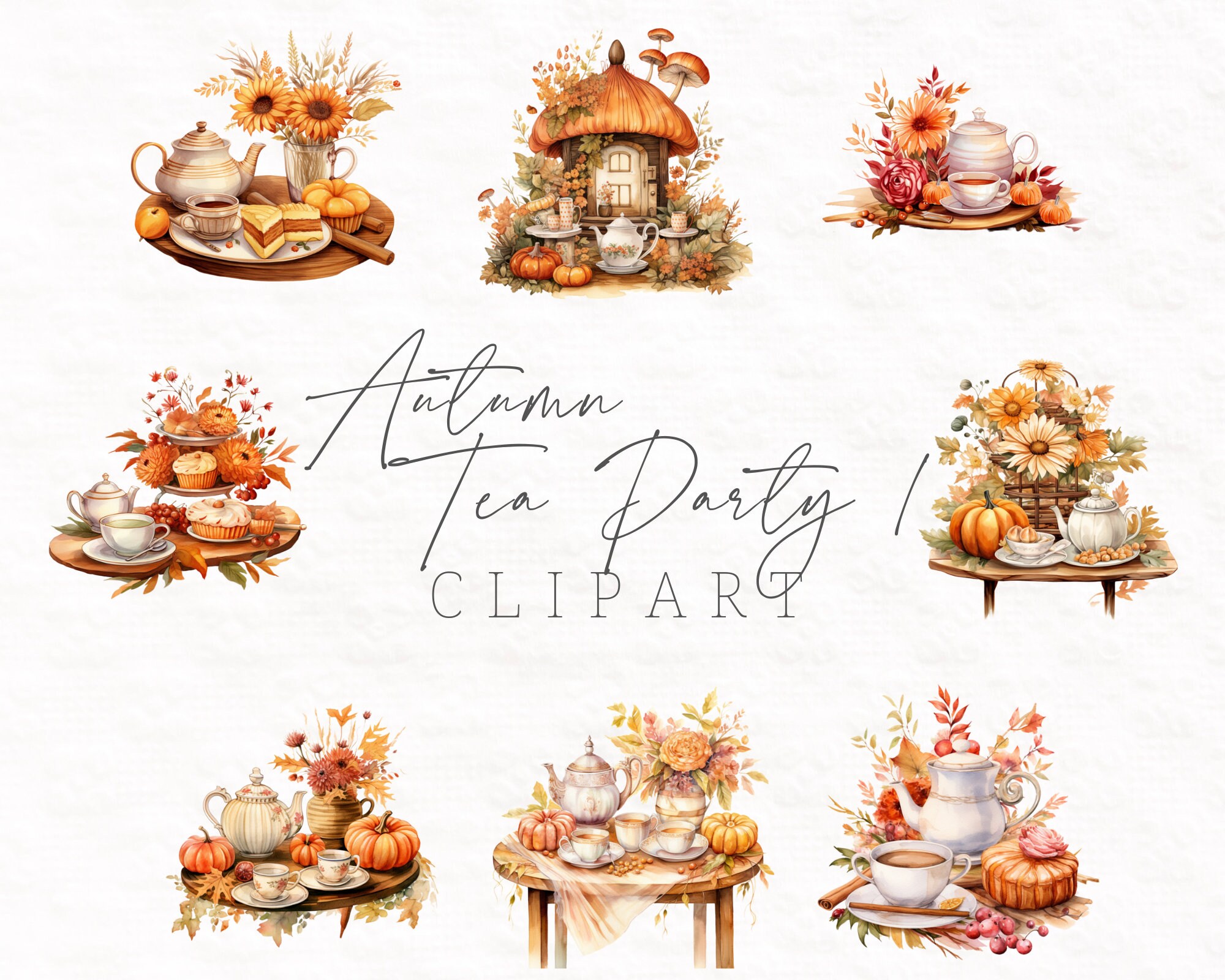 Autumn Tea Party Clipart Printable Scrapbook Paper Planner - Etsy