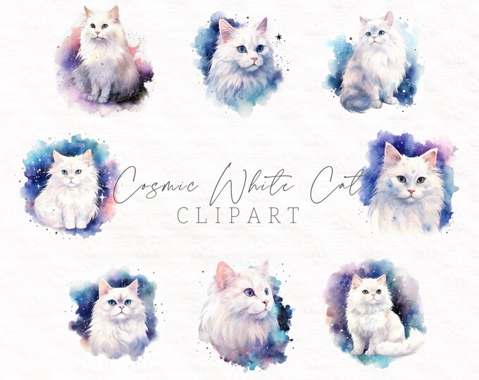 Cosmic White Cats Clipart - Printable Scrapbook Paper Planner Clipart ...