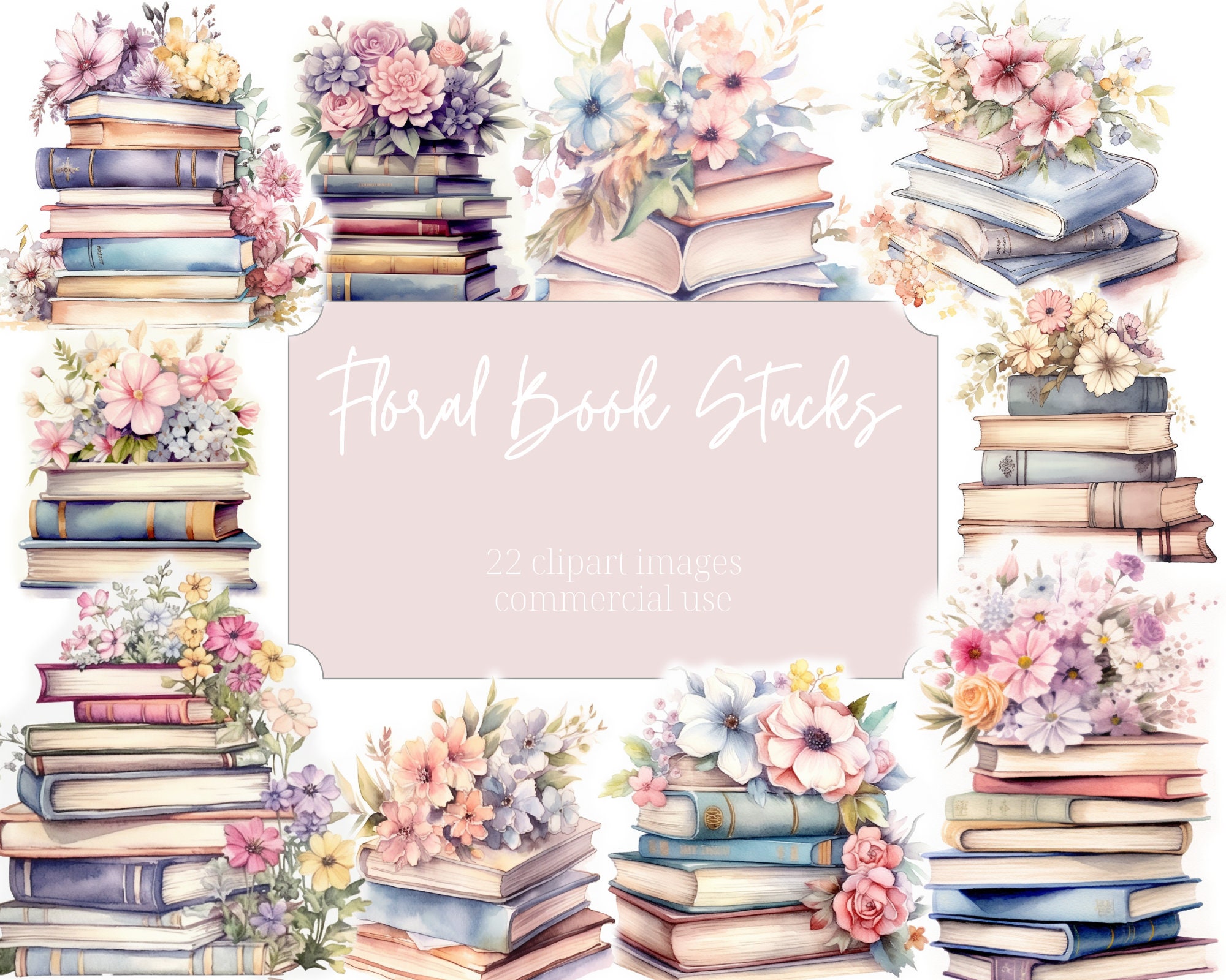 Floral Book Stacks Clipart Printable Scrapbook Paper Planner - Etsy