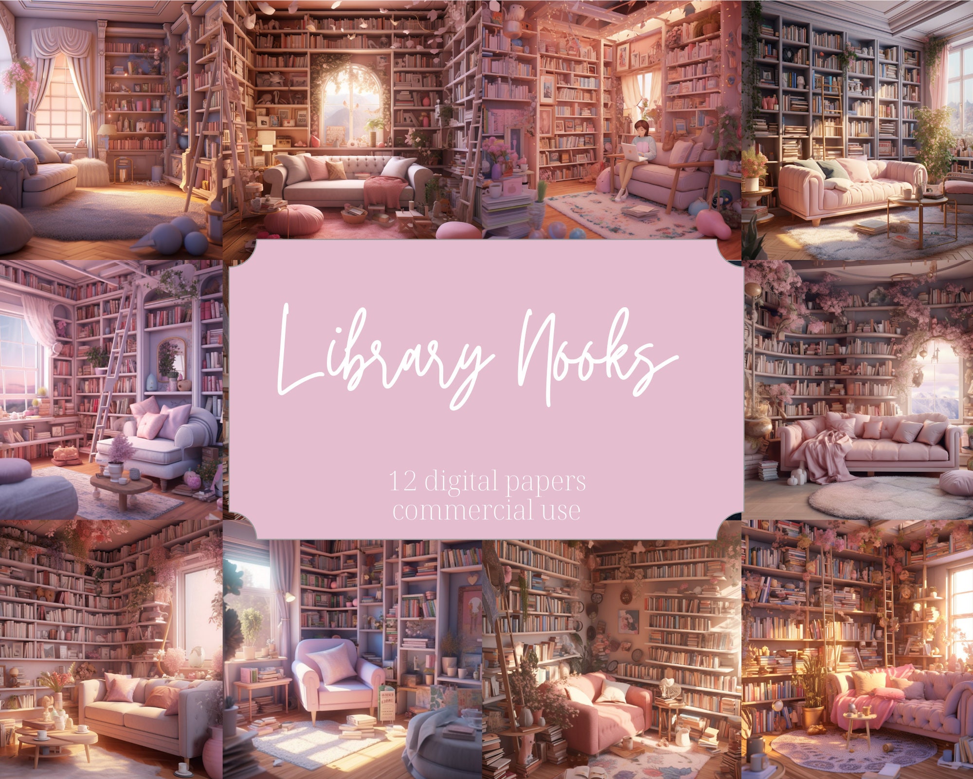 Pastel Reading Nooks Digital Papers Printable Scrapbook - Etsy