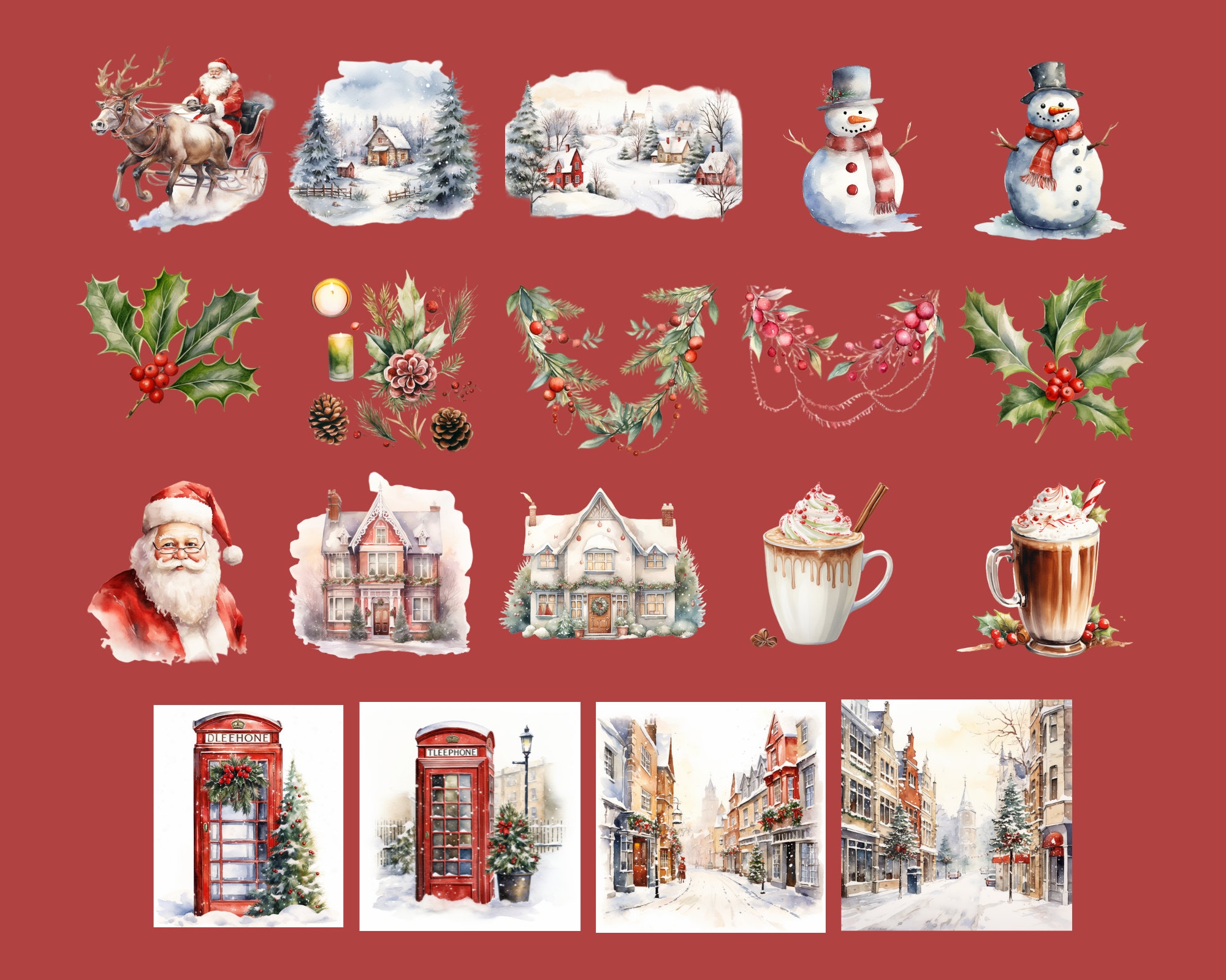 Christmas Clipart Set 2 Printable Scrapbook Paper Planner Clipart ...