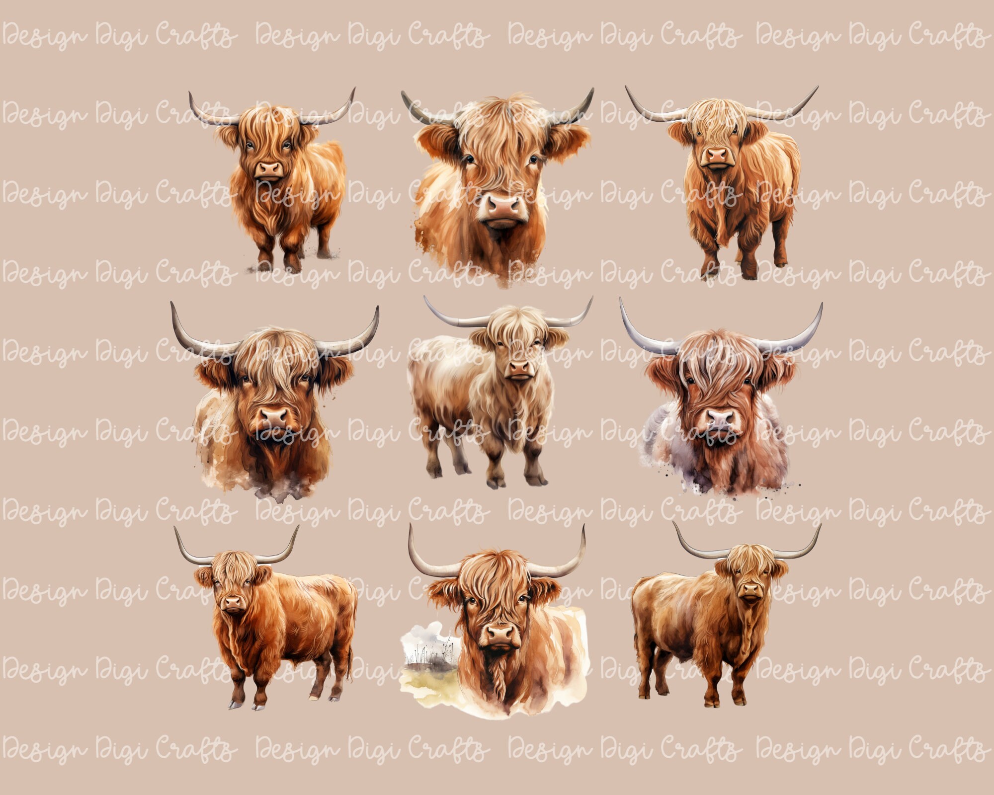 Highland Cows Clipart Printable Scrapbook Paper Planner Clipart Instant ...