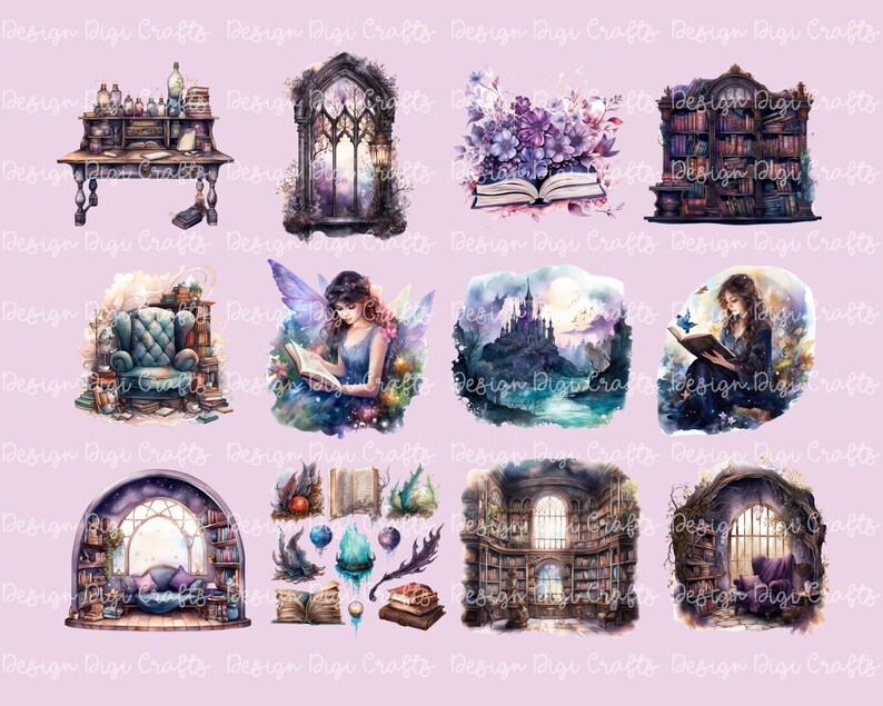 Fantasy Bookish Clipart Printable Scrapbook Paper Planner - Etsy