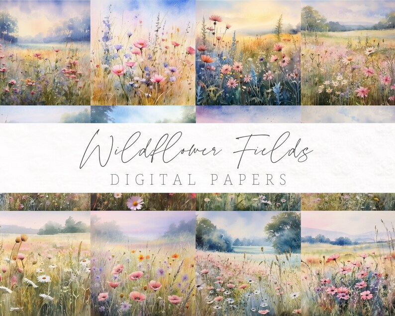 Wildflower Fields Digital Papers Printable Scrapbook Paper Backgrounds ...