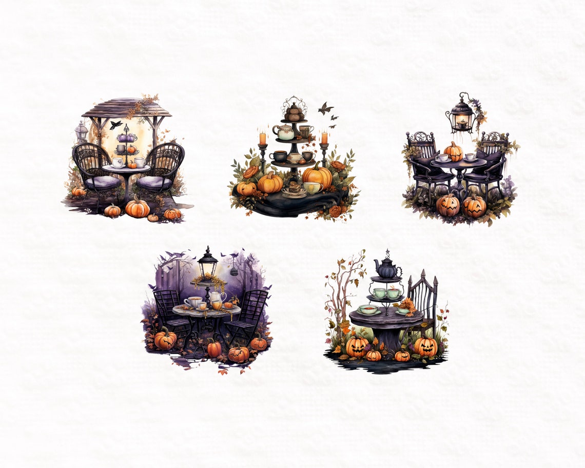 Halloween Tea Party Clipart Printable Scrapbook Paper - Etsy