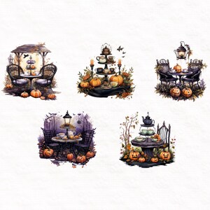 Halloween Tea Party Clipart Printable Scrapbook Paper - Etsy