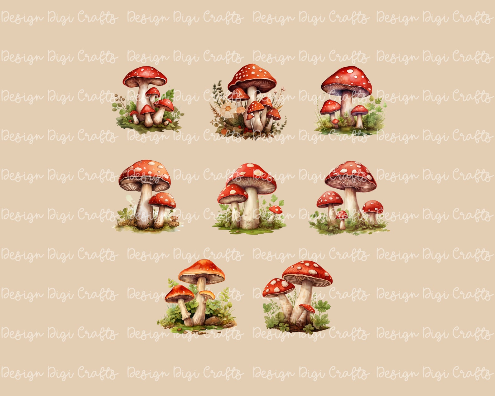 Mushrooms Clipart Printable Scrapbook Paper Planner Clipart Instant ...