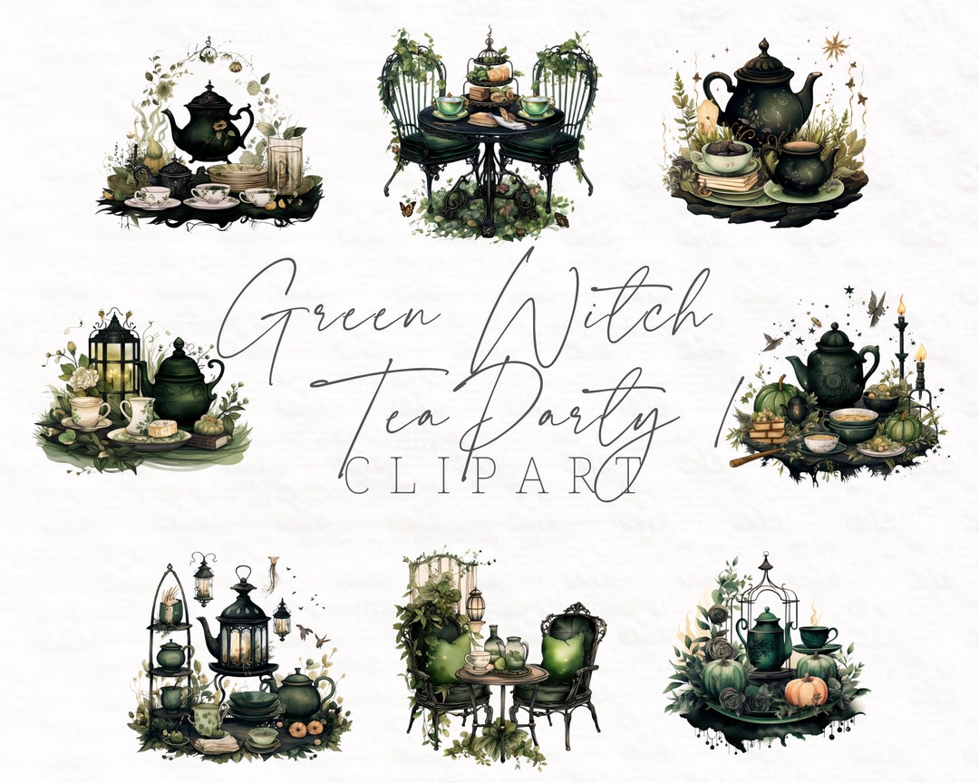 Green Witch Tea Party Clipart Printable Scrapbook & Planner Decor ...
