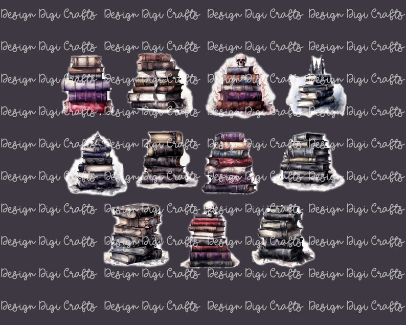 Gothic Book Stacks Clipart Printable Scrapbook Paper Planner - Etsy
