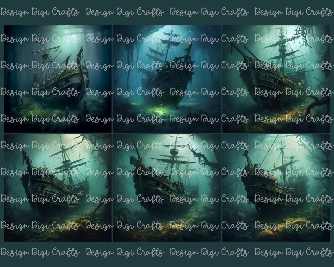 Sunken Pirate Ship Digital Papers Printable Scrapbook Paper Backgrounds ...