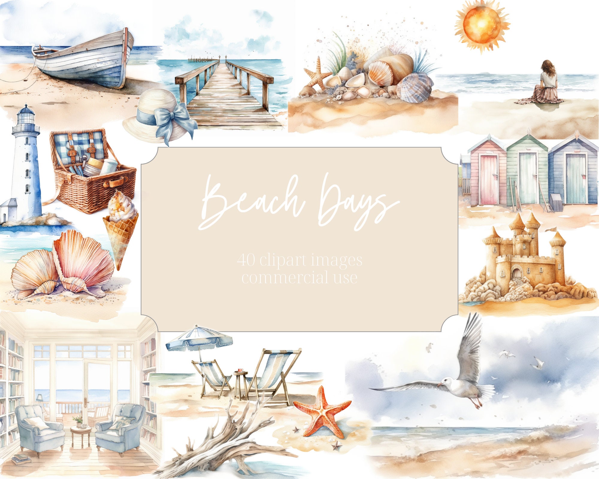 Beach Days Clipart Printable Scrapbook Paper Planner Clipart - Etsy