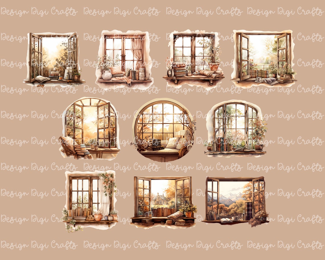 Bookish Windows Clipart Printable Scrapbook Paper Planner Clipart ...