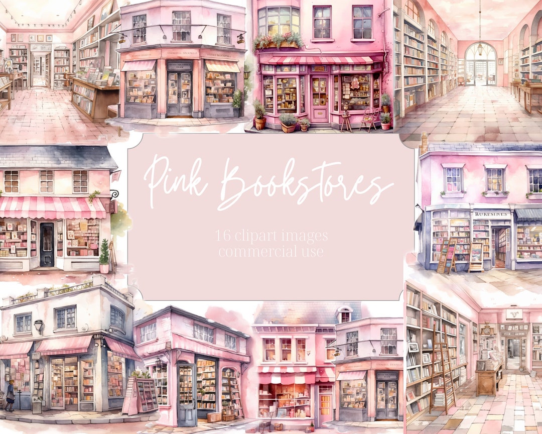 Pink Bookstores Clipart Printable Scrapbook Paper Planner - Etsy