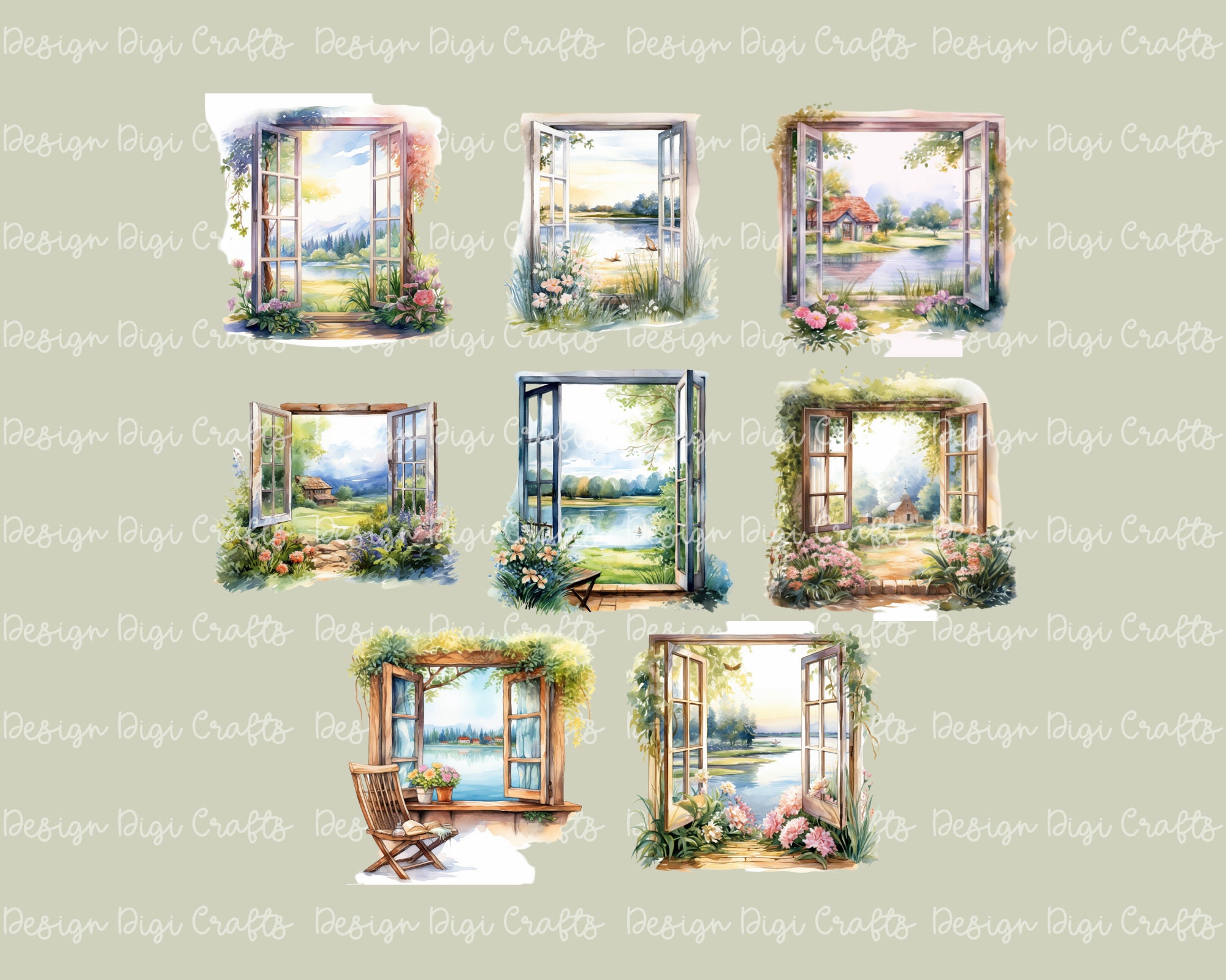 Summer Windows Clipart Printable Scrapbook Paper Planner Clipart ...