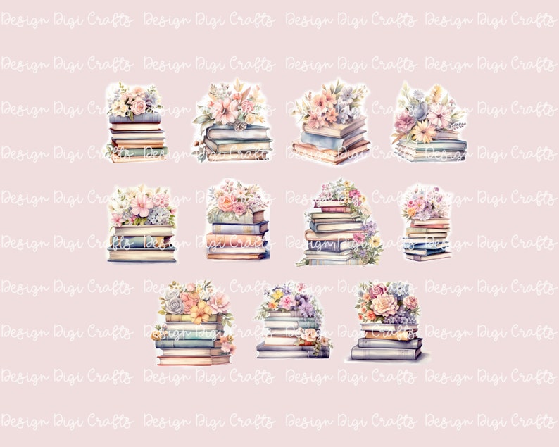 Floral Book Stacks Clipart Printable Scrapbook Paper Planner - Etsy