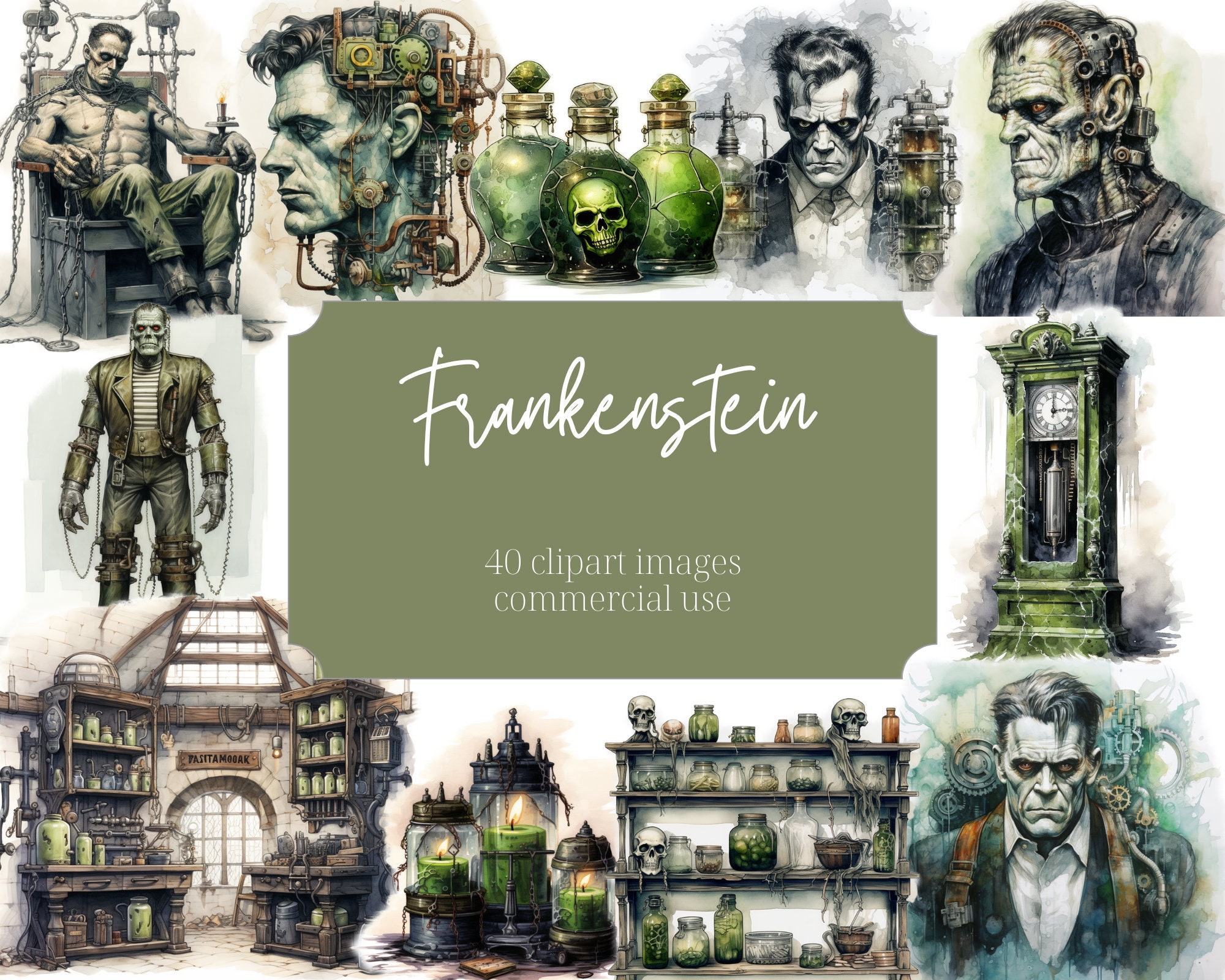 Frankenstein Clipart Printable Scrapbook Paper Planner - Etsy