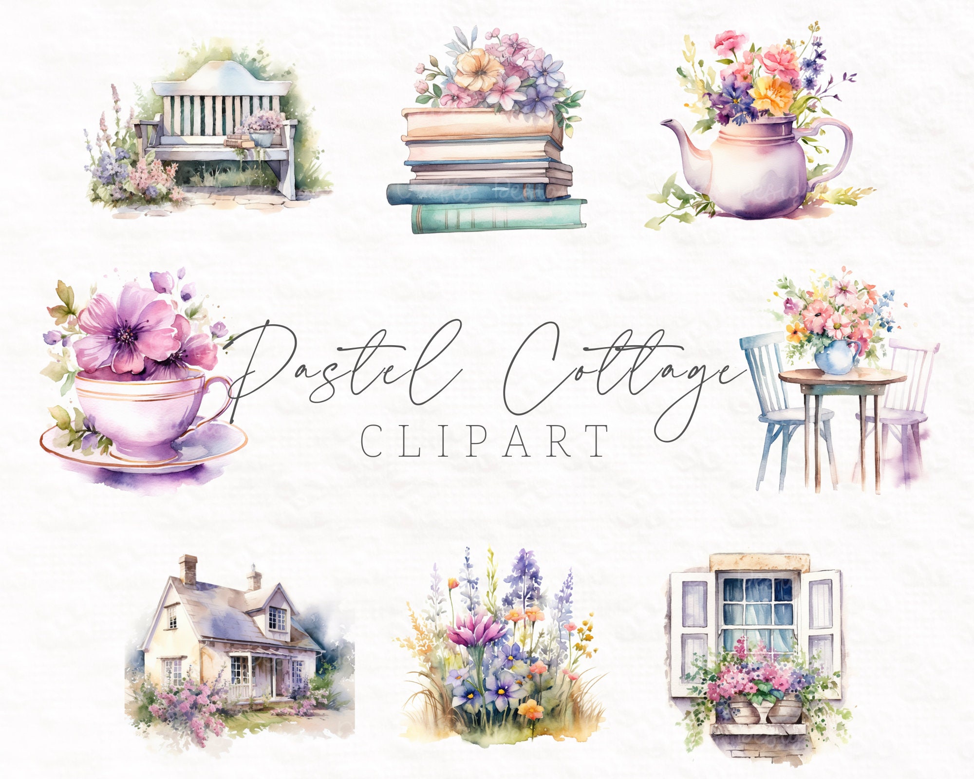 Pastel Cottage Core Clipart Printable Scrapbook & Planner Decor Instant ...