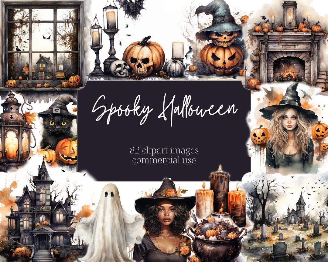 Spooky Halloween Clipart Printable Scrapbook Paper Planner - Etsy