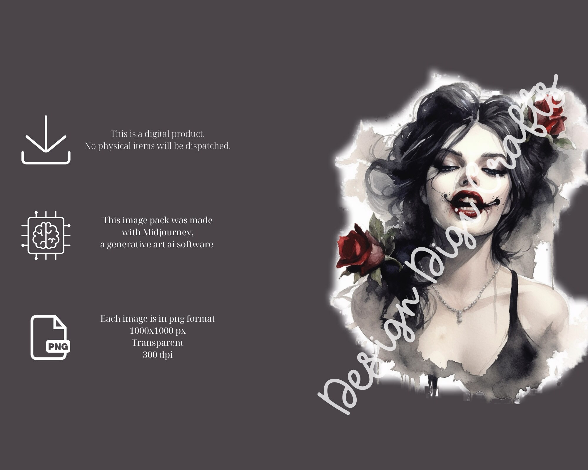 Gothic Vampires Clipart Printable Scrapbook Paper Planner Clipart ...