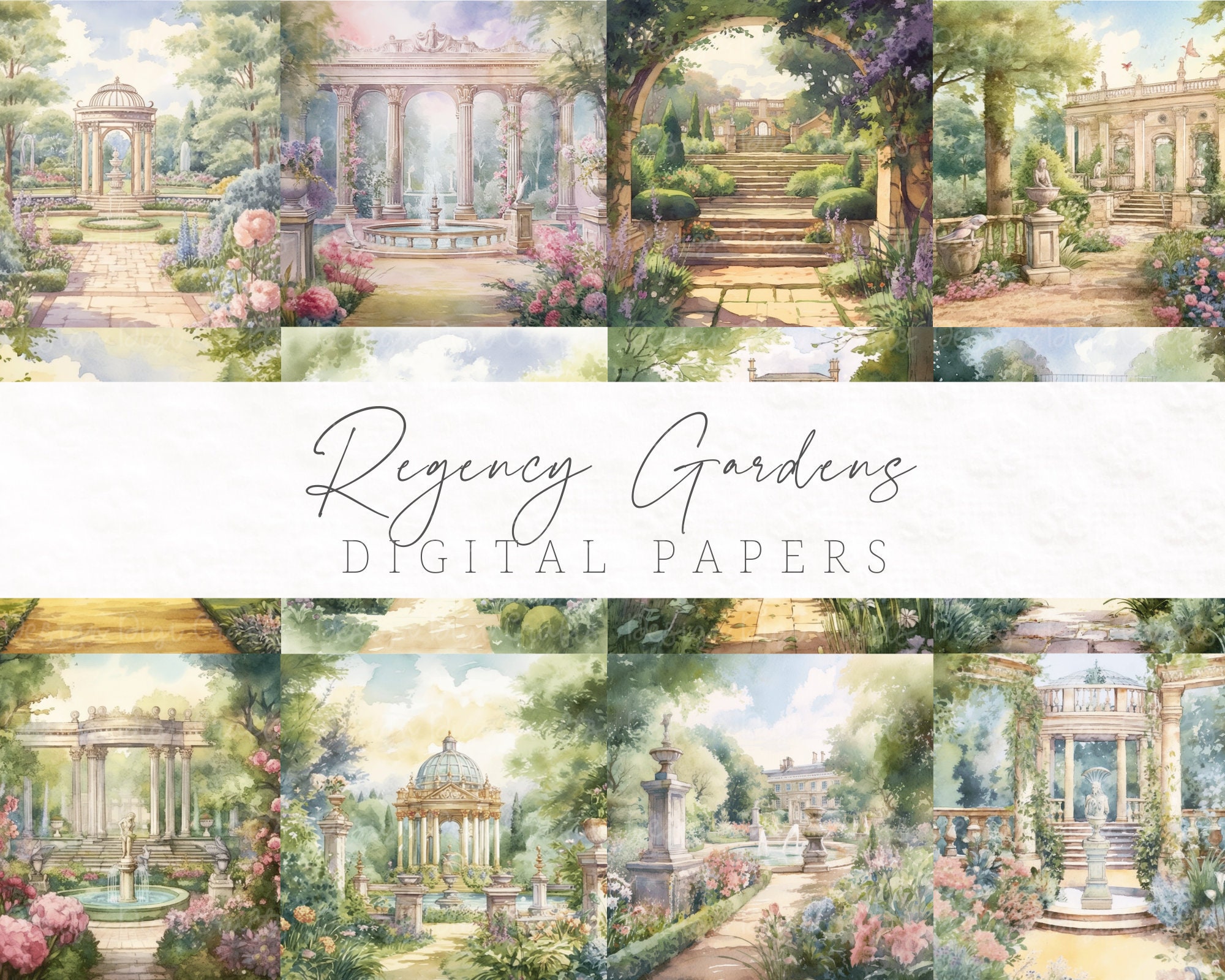 Regency Garden Digital Papers Printable Scrapbook Paper Backgrounds ...