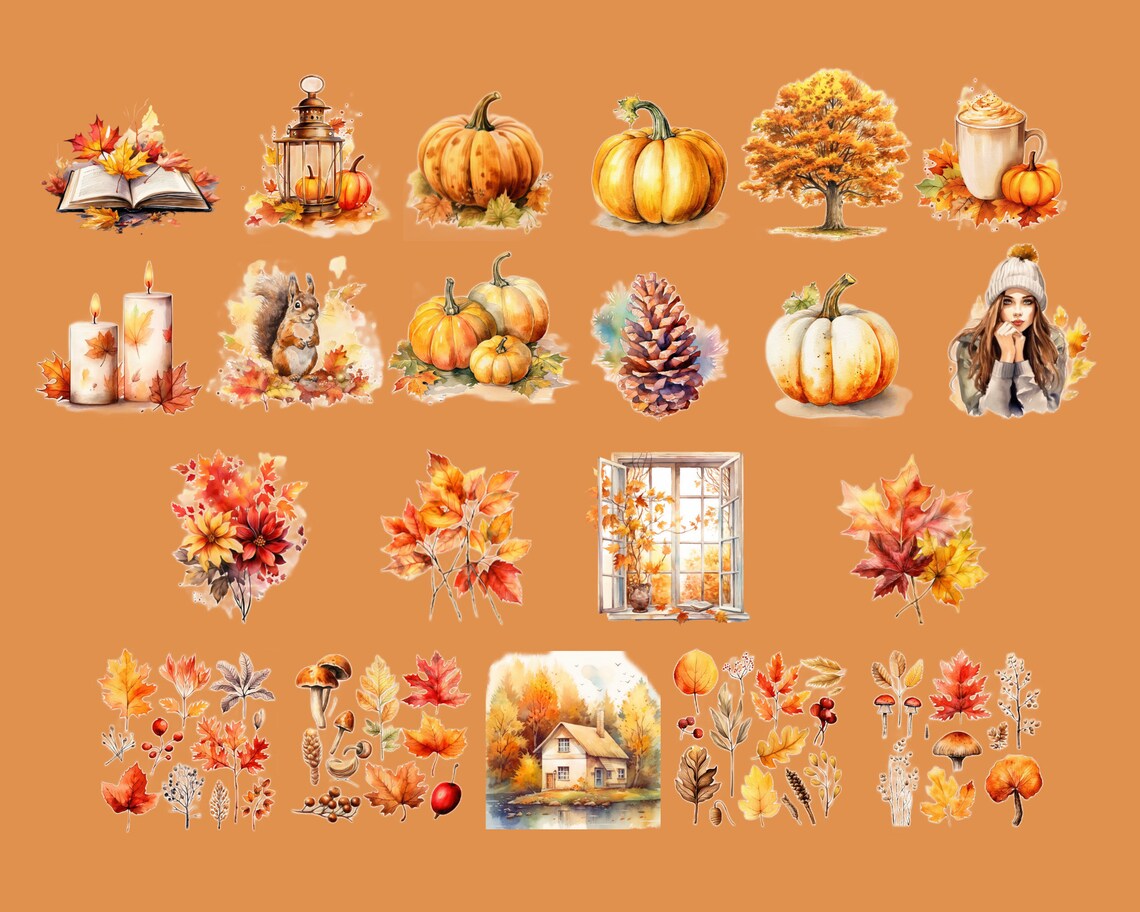 Autumn Time Clipart Printable Scrapbook Paper Planner Clipart Instant ...