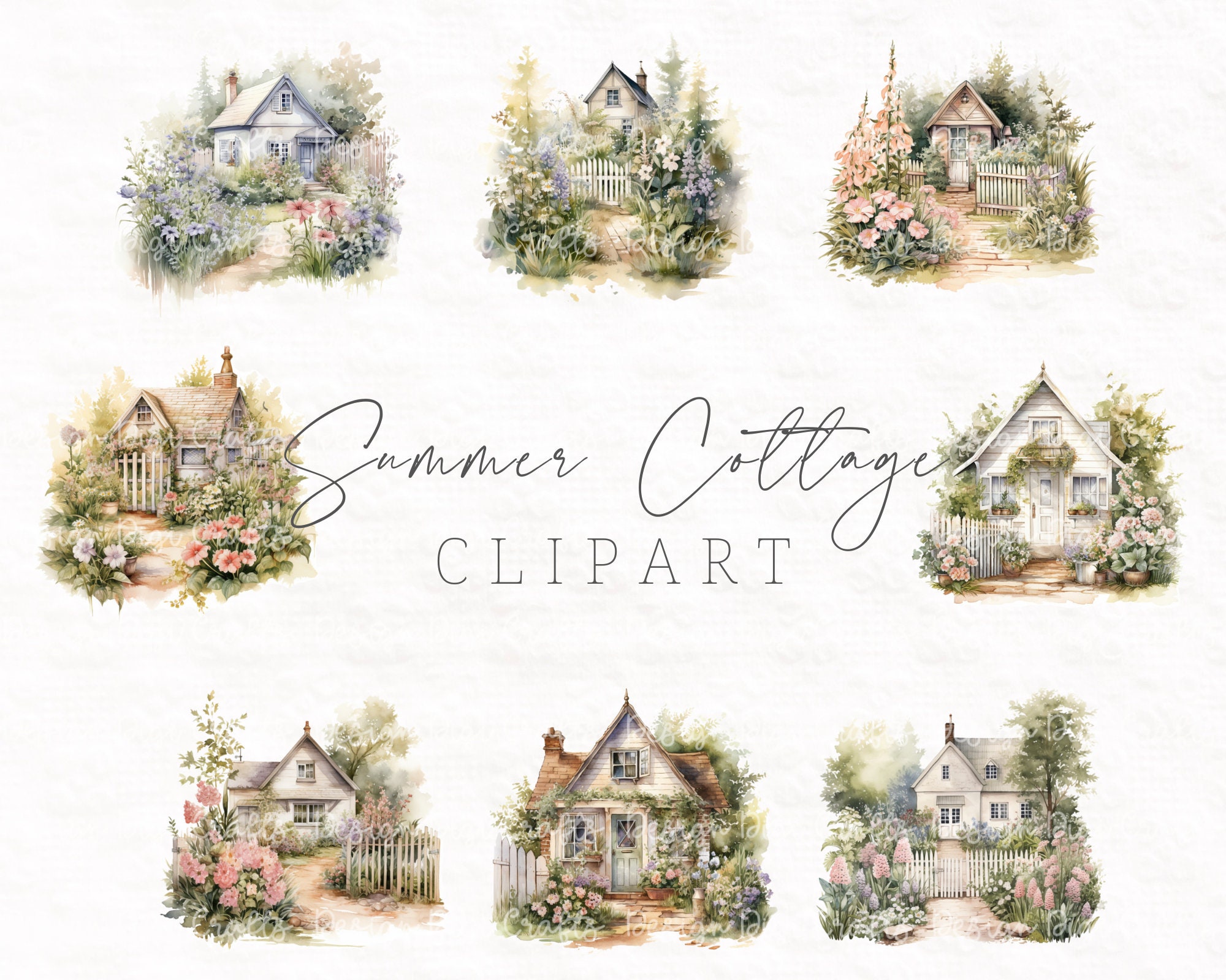 Summer Cottage Clipart Printable Scrapbook Paper Planner Clipart ...