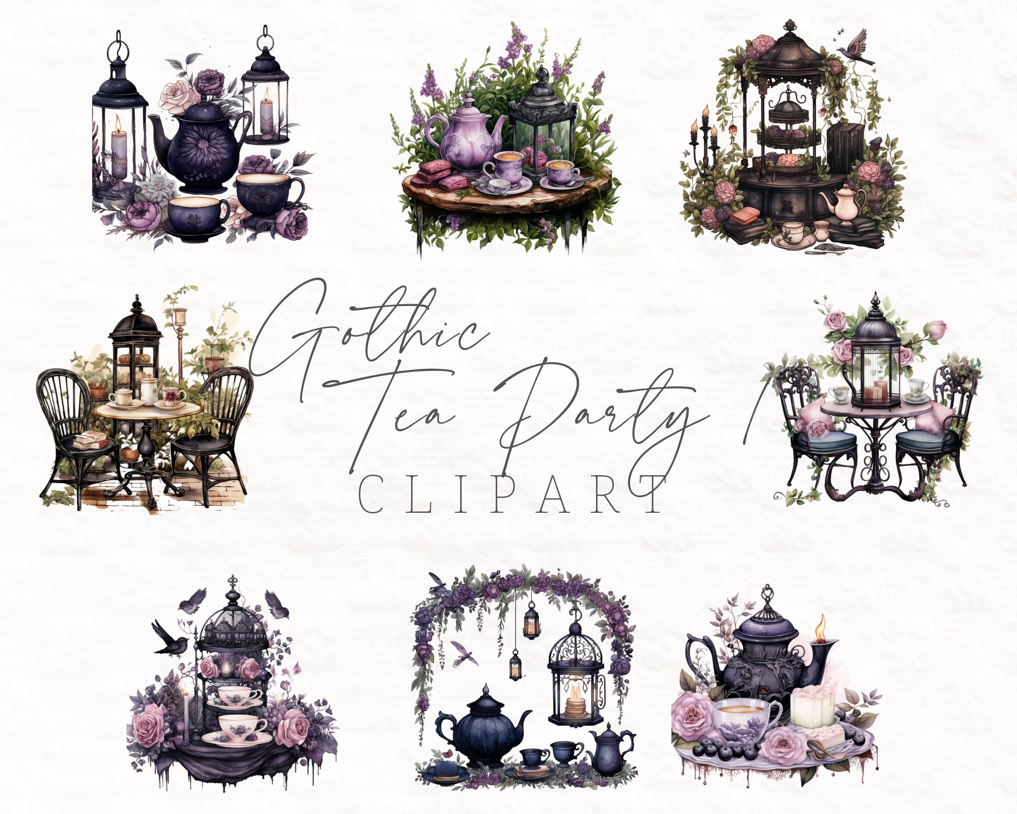 Gothic Tea Party Clipart Printable Scrapbook Paper Planner Clipart ...