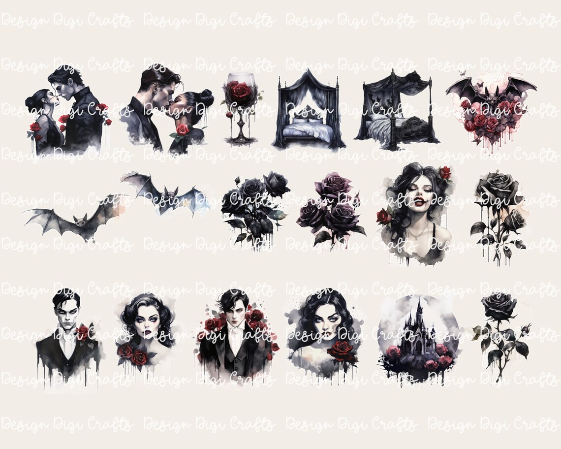 Gothic Vampire Romance Clipart Printable Scrapbook Paper Planner ...