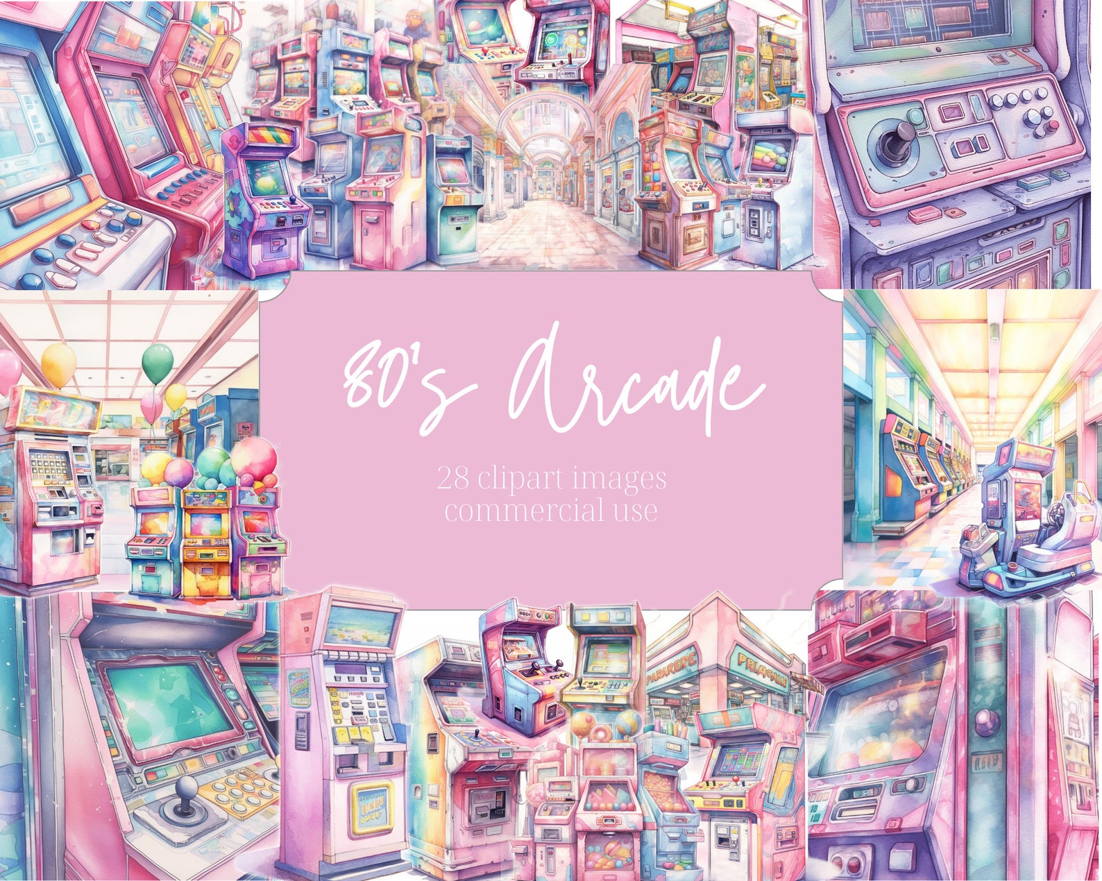 80's Arcade Clipart Printable Scrapbook Paper Planner Clipart Instant ...