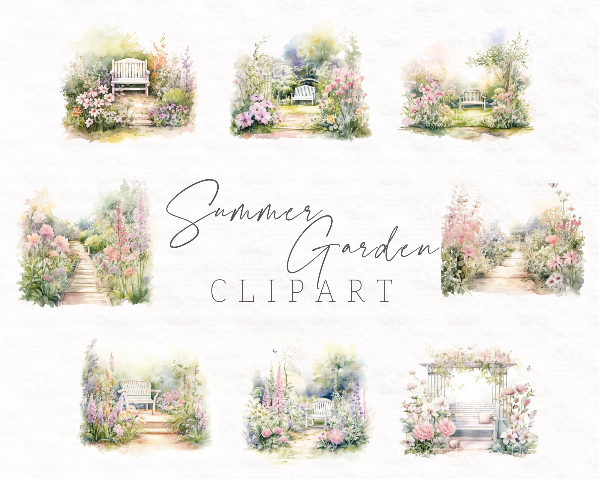 Summer Garden Clipart Printable Scrapbook Paper Planner - Etsy