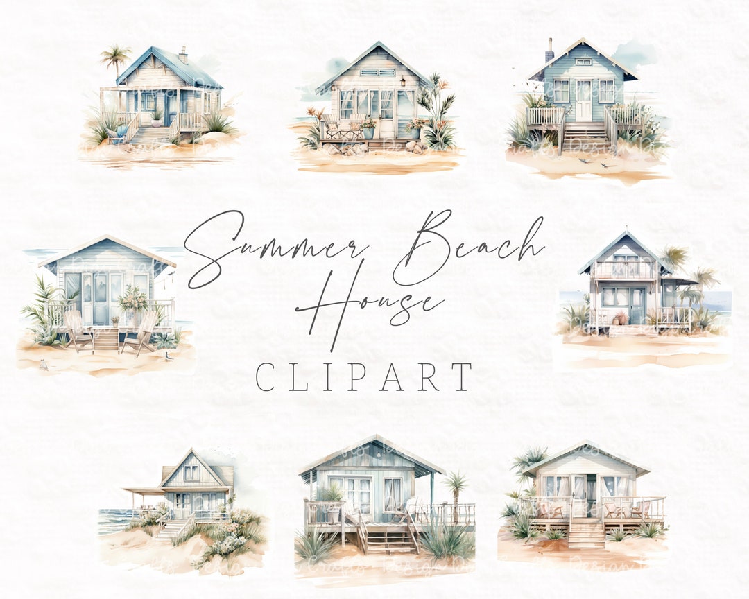 Summer Beach House Clipart Printable Scrapbook Paper Planner Clipart ...