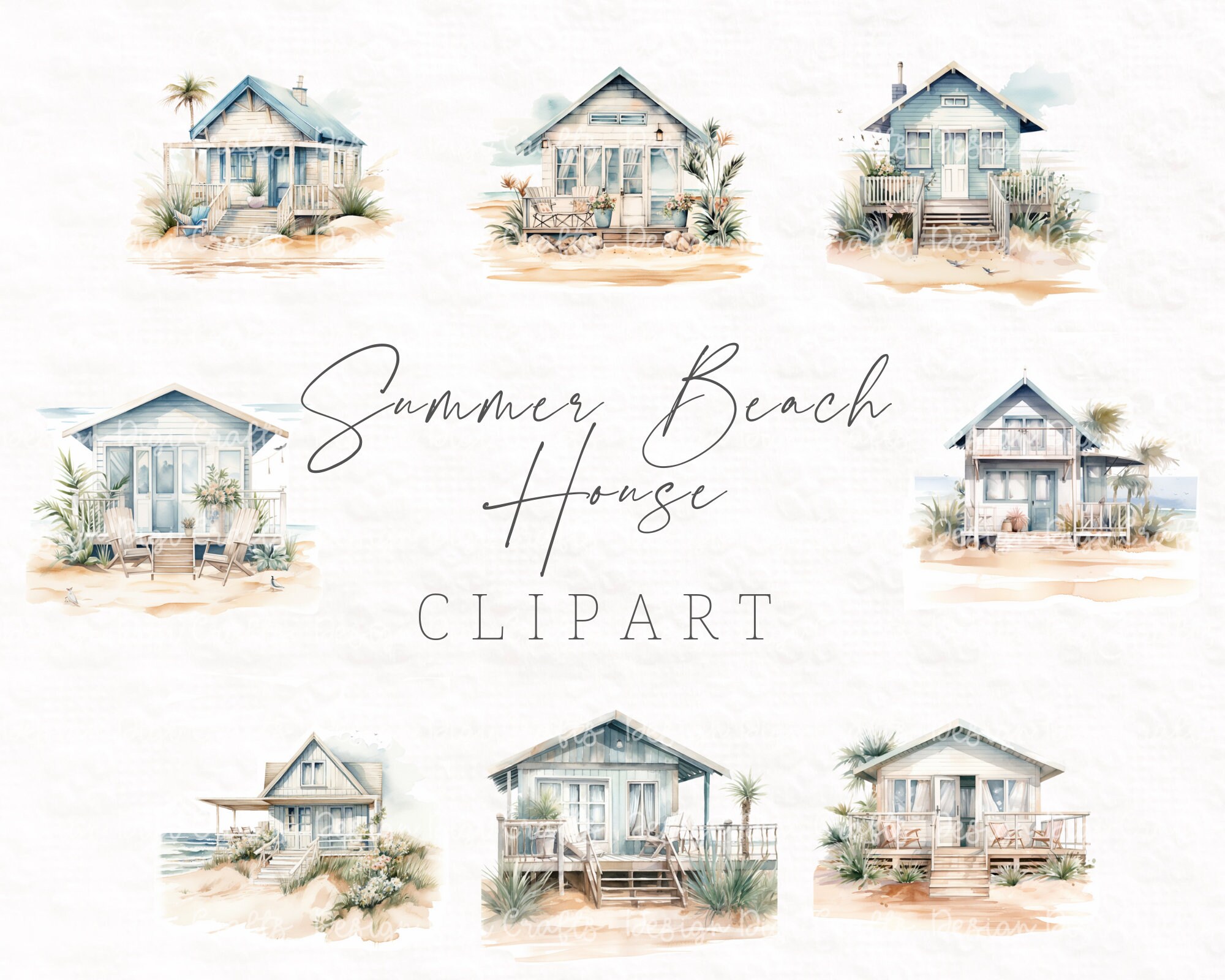 Summer Beach House Clipart Printable Scrapbook Paper Planner Clipart ...