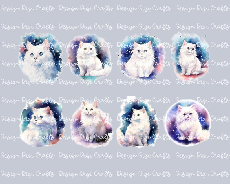 Cosmic White Cats Clipart Printable Scrapbook Paper Planner Clipart ...