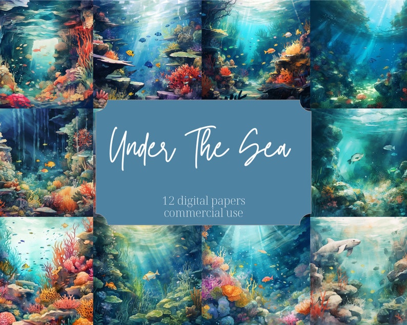 Under the Sea Digital Papers Printable Scrapbook Paper Backgrounds ...