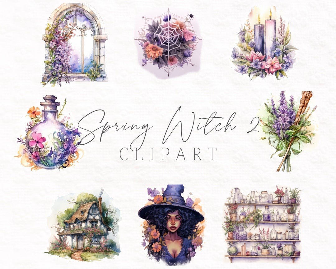 Floral Spring Witch Clipart Printable Scrapbook Paper - Etsy