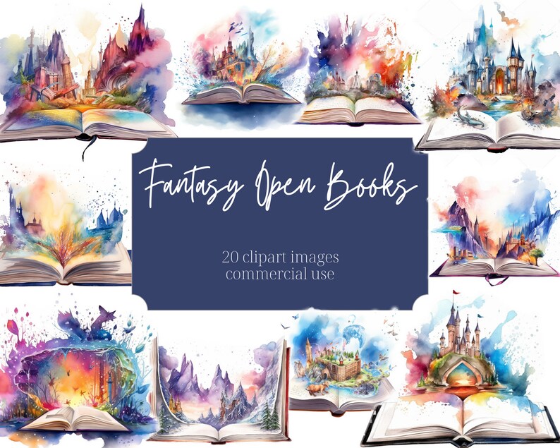 Fantasy Open Books Clipart Printable Scrapbook Paper Planner - Etsy
