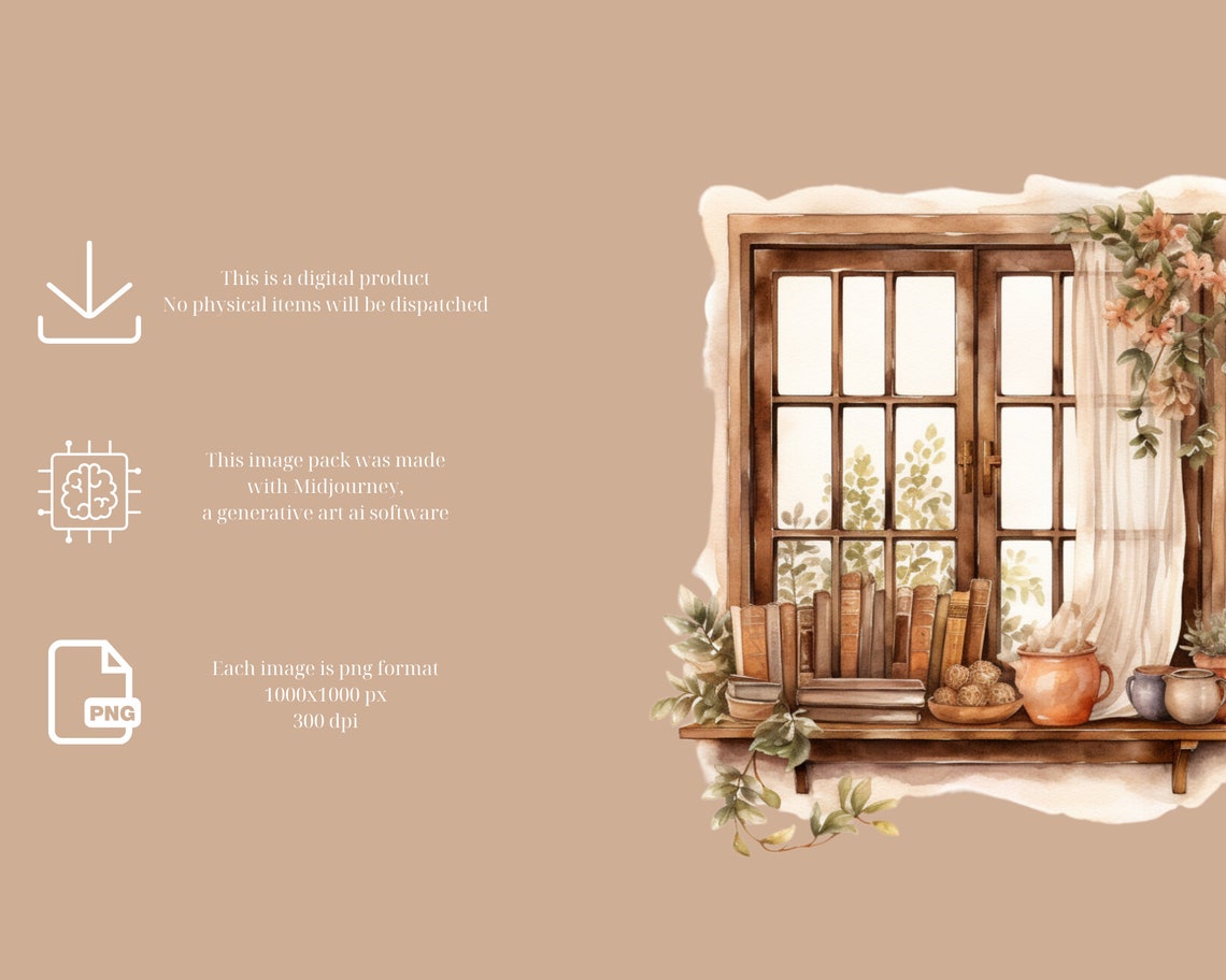 Bookish Windows Clipart Printable Scrapbook Paper Planner Clipart ...