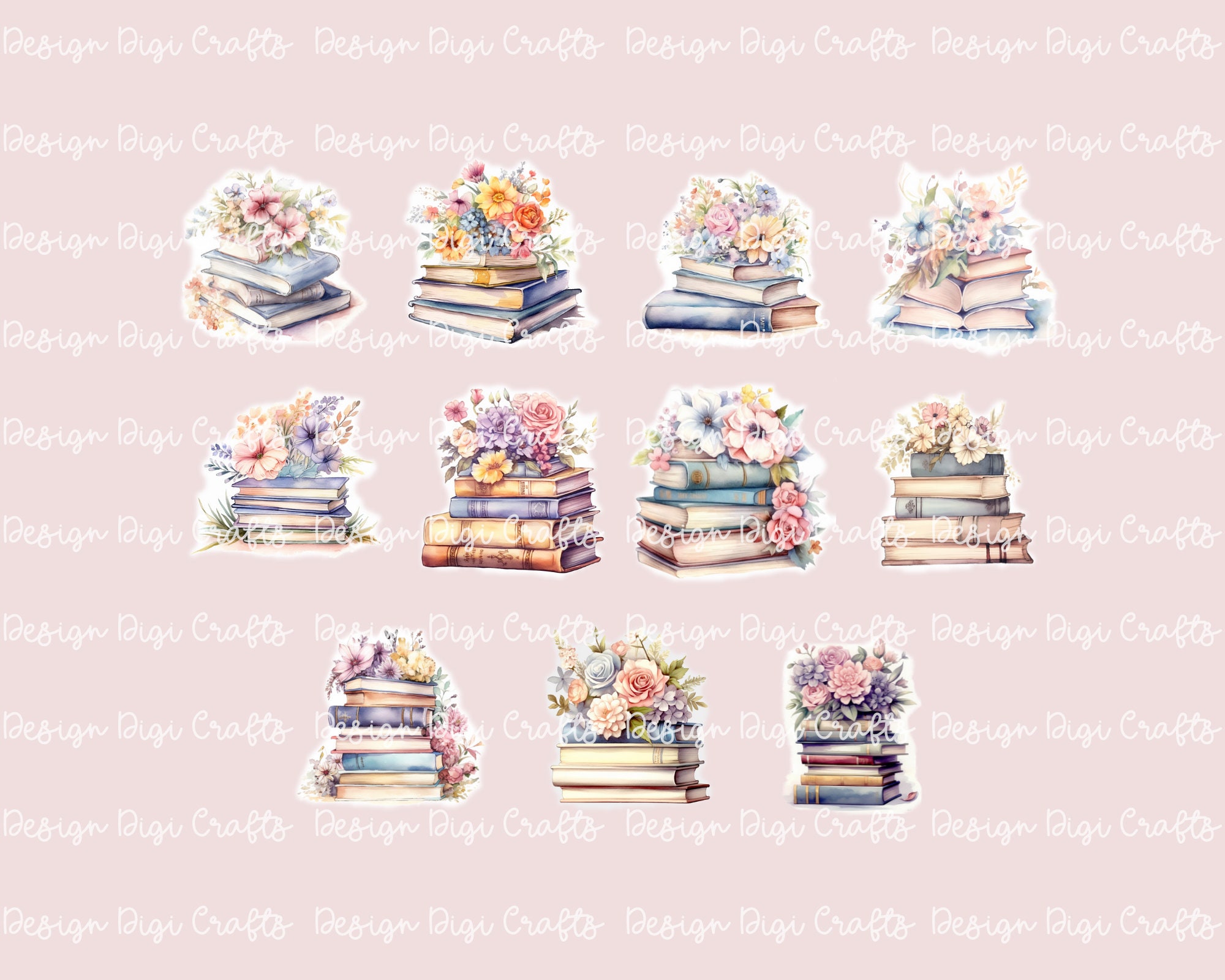 Floral Book Stacks Clipart Printable Scrapbook Paper Planner - Etsy