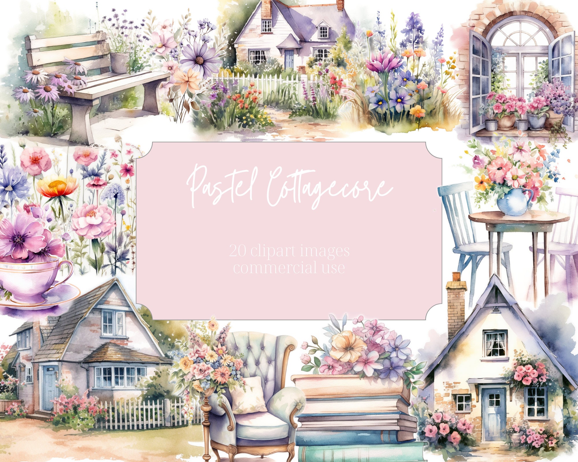 Pastel Cottage Core Clipart Printable Scrapbook Paper - Etsy