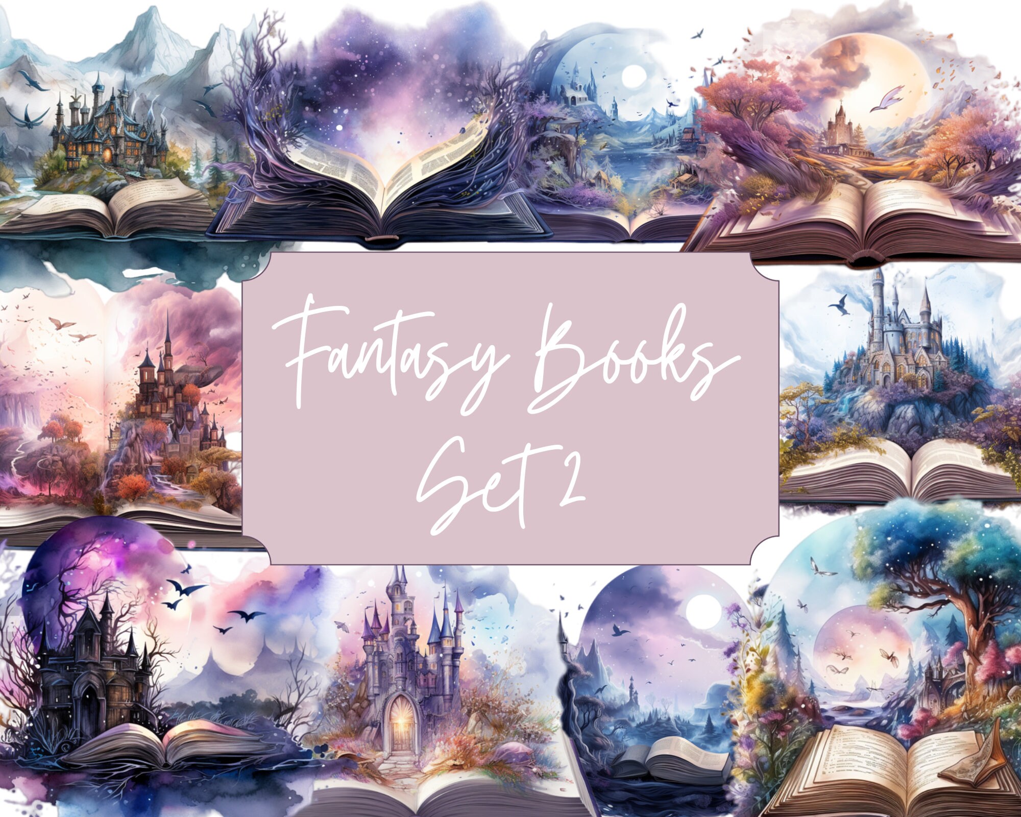 Fantasy Books Clipart Printable Scrapbook Paper Planner - Etsy