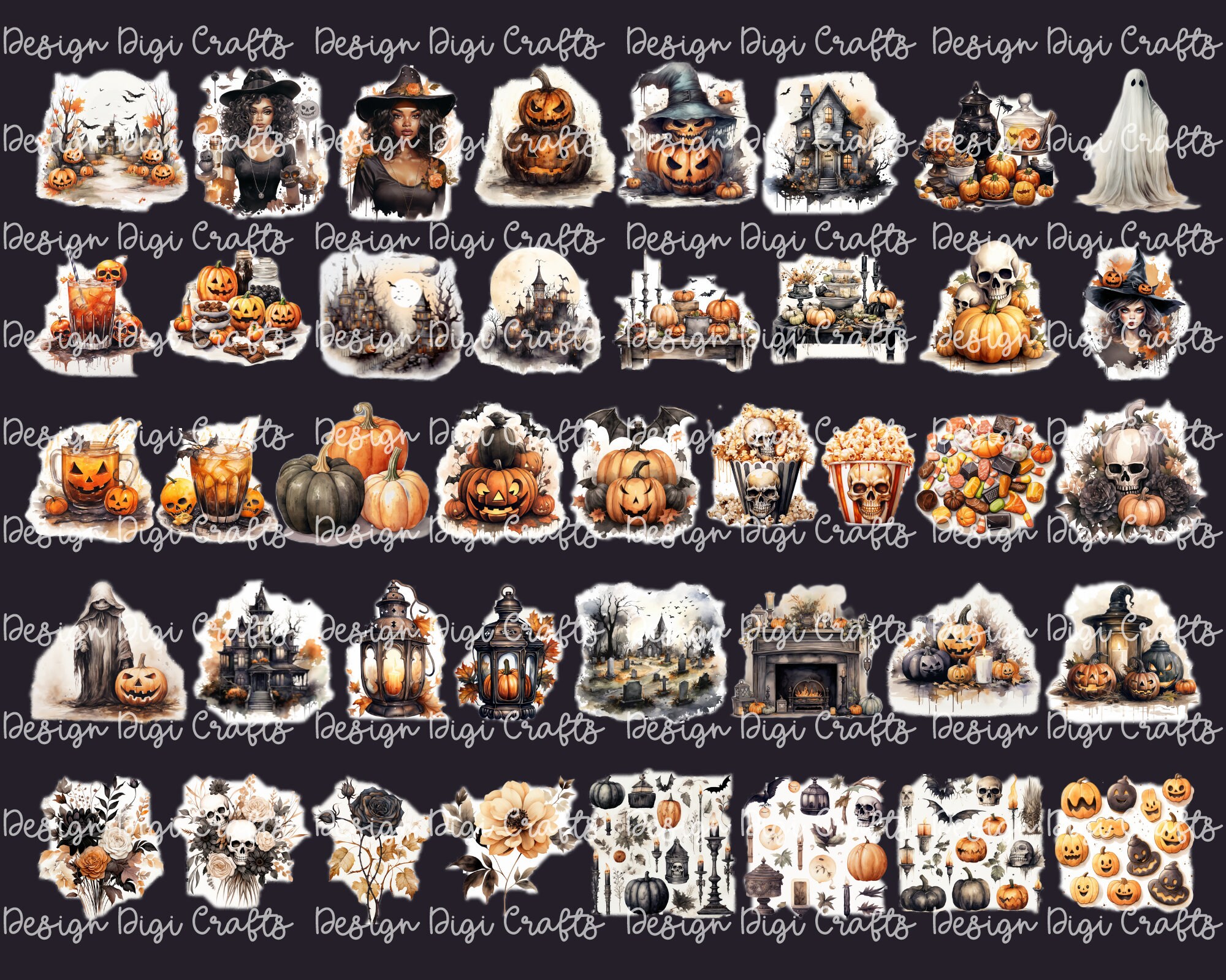 Spooky Halloween Clipart Printable Scrapbook Paper Planner - Etsy